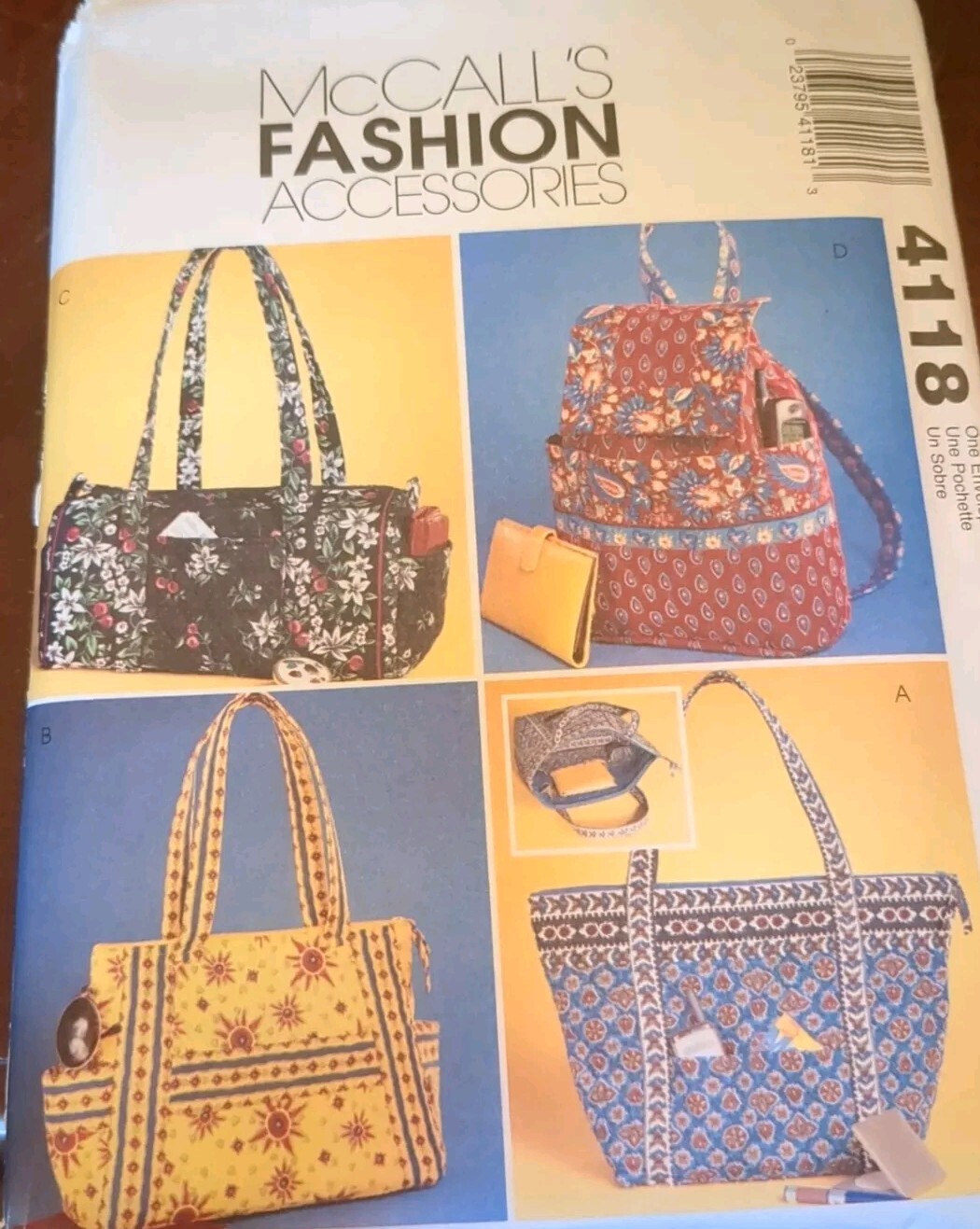 4118 Handbags, Purses McCall's Fashion Accessories Sewing Pattern One ...