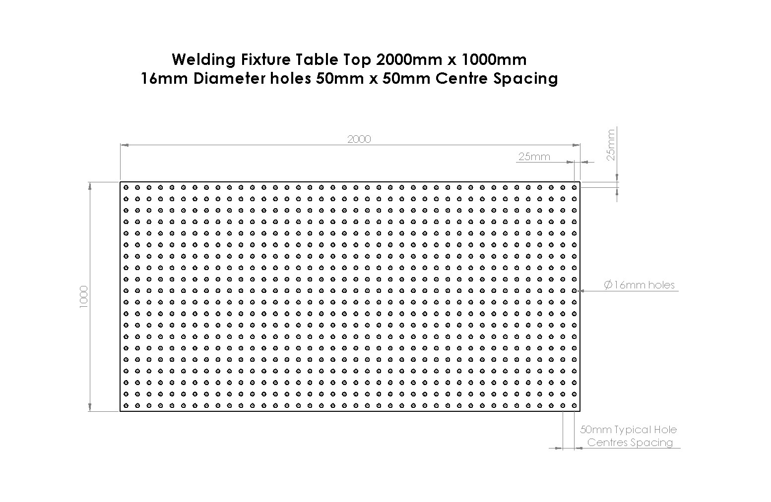 Welding Bench Top / Table / Fixture / Jig DXF File 2000mm x 1000mm 16mm ...