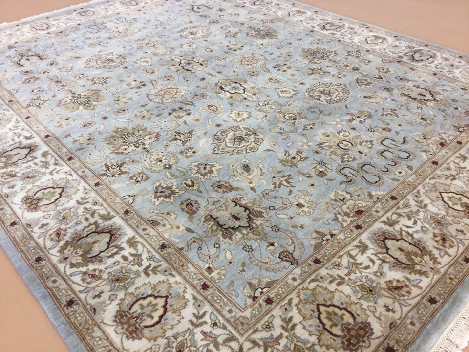 8 X 10 Light Blue Ivory Agra Oriental Area Rug Hand Knotted Floral Wool ...