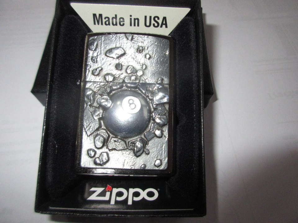 Zippo Eight Palla 8 Biliardo Snooker Billiardkugel Crashed Muro Emblema ...