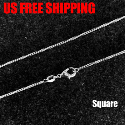 925 Silver Plated Square Chain Necklace Ring Lock Women Jewelry 16-24 ...