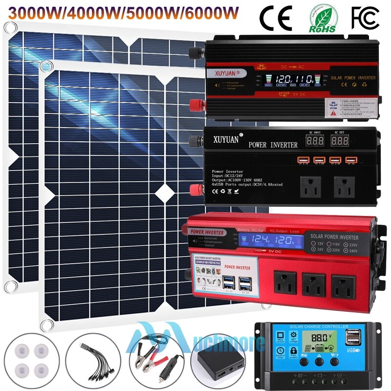 6000W Solar Panel Kit Solar Power Inverter Generator 100A Home 110V ...