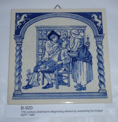 6" Ceramic Blue Delft Holland Pharmacy Apothecary Pill Tile 17th ...