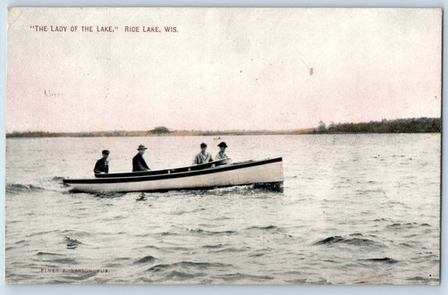 Rice Lake Wisconsin Postcard Lady Lake Exterior View Boat c1910 Vintage ...
