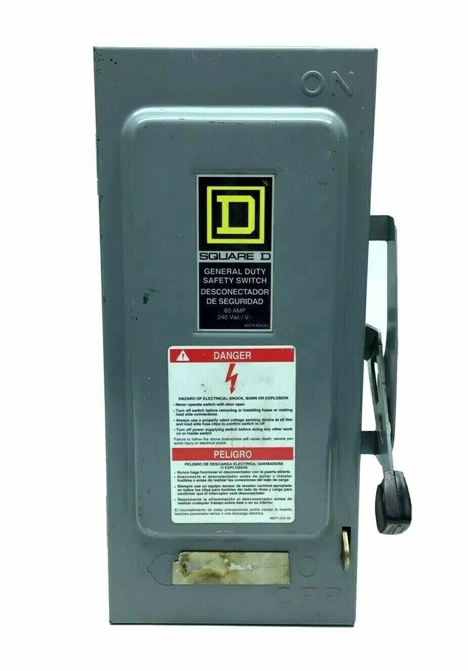 SQUARE D D322N DISCONNECT SWITCH SER E3 60A 240-V TYPE 1 ENCLOSURE | eBay