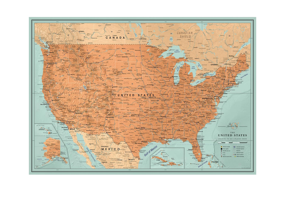 Push Pin Map of United States | Detailed Large Push Pin US Map Poster ...