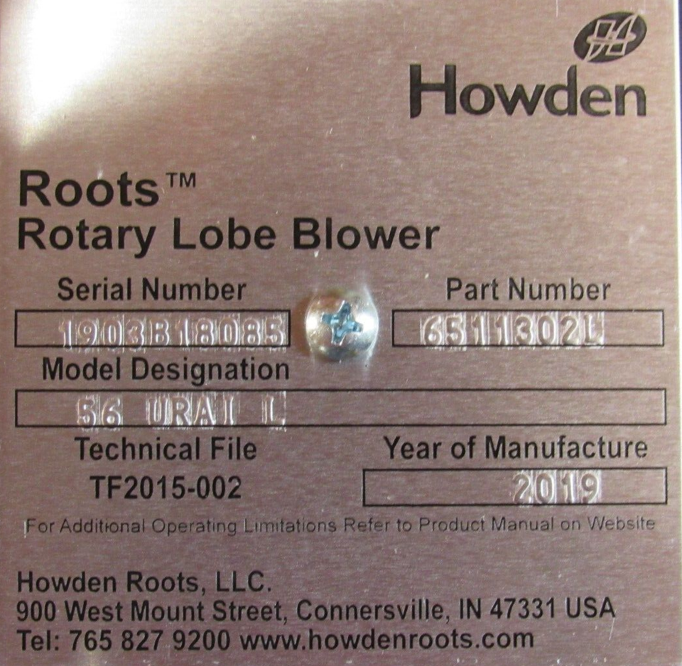 NEW HOWDEN ROOTS 6511302L ROTARY LOBE BLOWER 56 URAI L | eBay