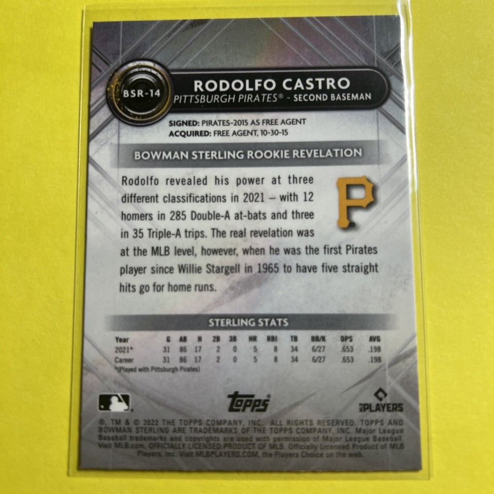 2022 Bowman Sterling Rodolfo Castro Rookie Card #BSR-14 Pittsburgh ...