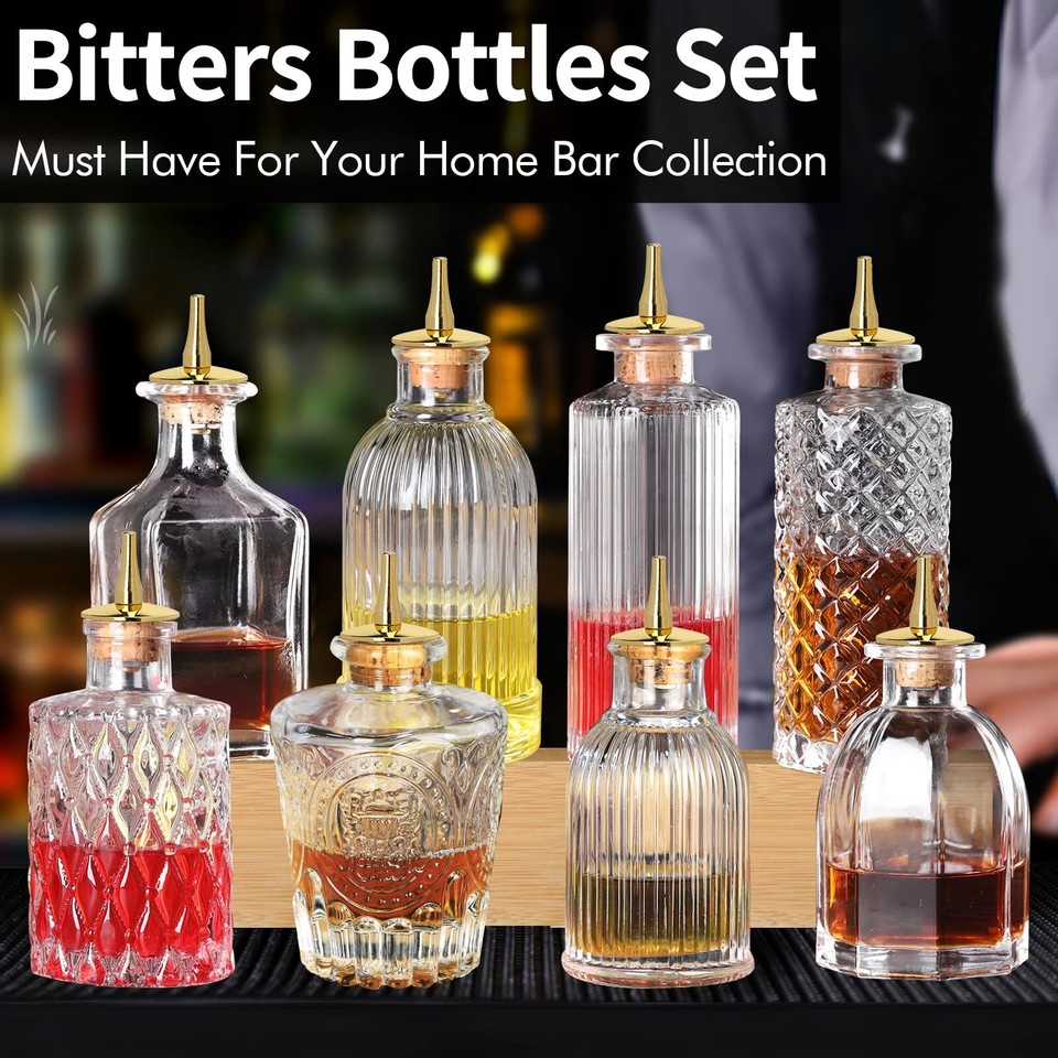 Bitters Bottle 8pcs Glass Dash Bottle Set For Cocktail With Zinc Alloy ...