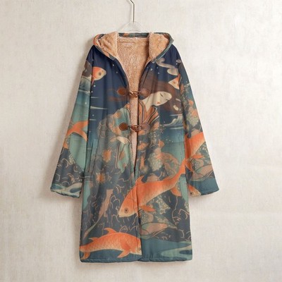 Geisha Japanese Art Fleece Lined Hooded Coat, Maiko Kimono Inspired ...