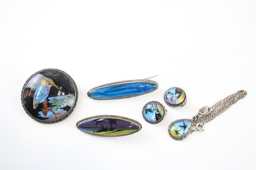 Sterling Silver Antique Butterfly Wing Jewellery TLM Bird Scene x 5 ...