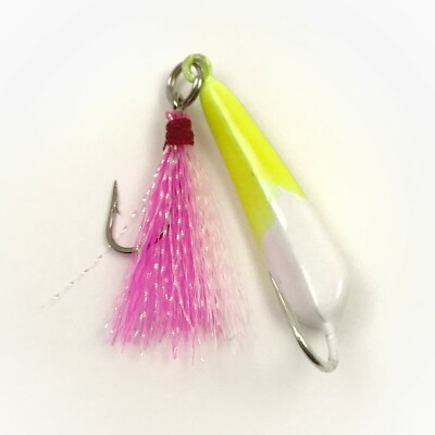 5 Pack Ringed Pompano Goofy Jig Neon Green/white w/ fuchsia teaser 3/8 ...