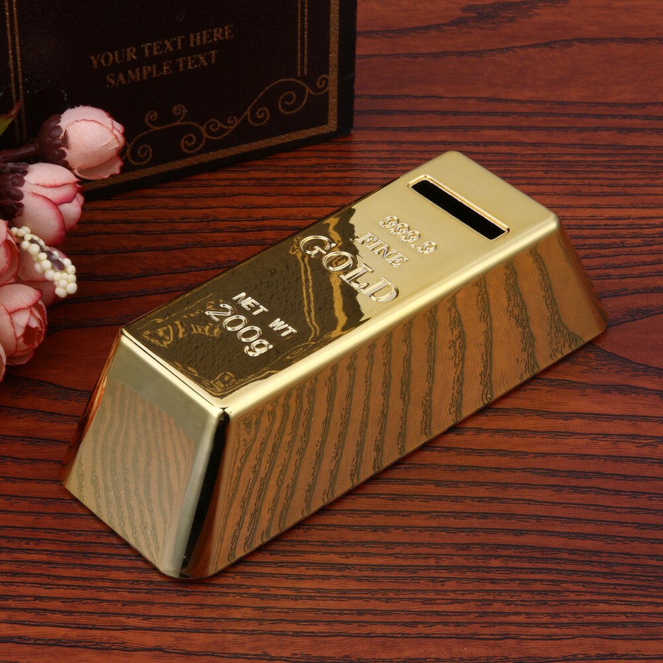 Gold Bullion Bar Brick Coin Bank Simulation Coin Money Boxes Portable ...