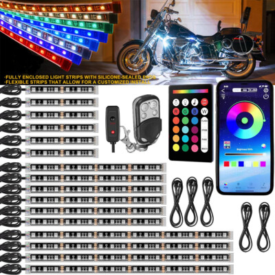 16pc RGB Motorcycle LED Neon Under Glow Lighting Kit For Harley ...