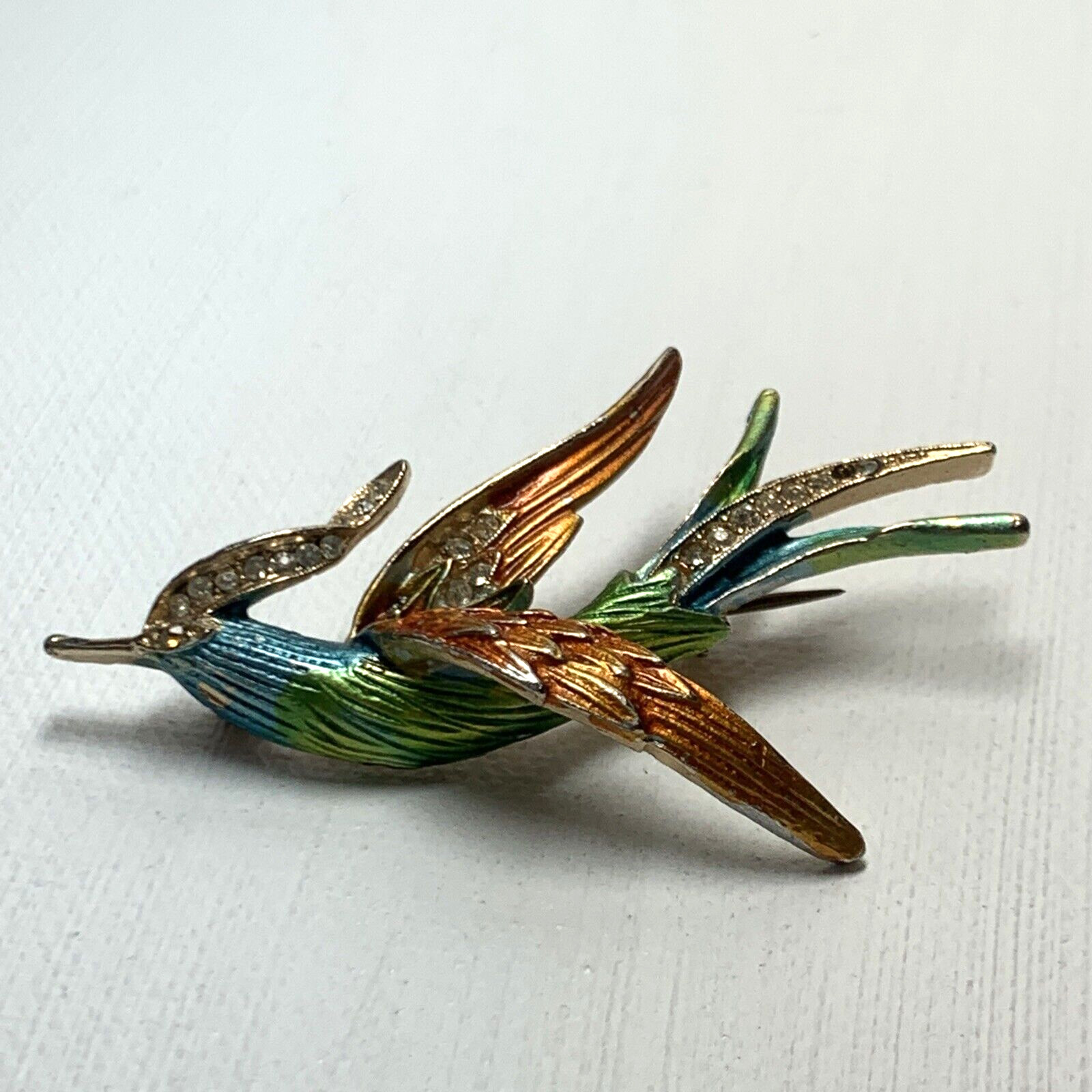 Vintage Enamel Phoenix Bird Brooch Pin - Gem