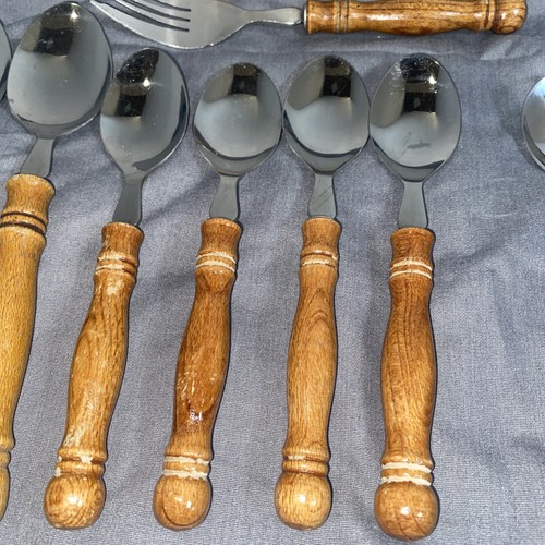 VTG Wooden Handle SILVERWARE Set Of 9 Assorted Old Homestead? Stainless ...