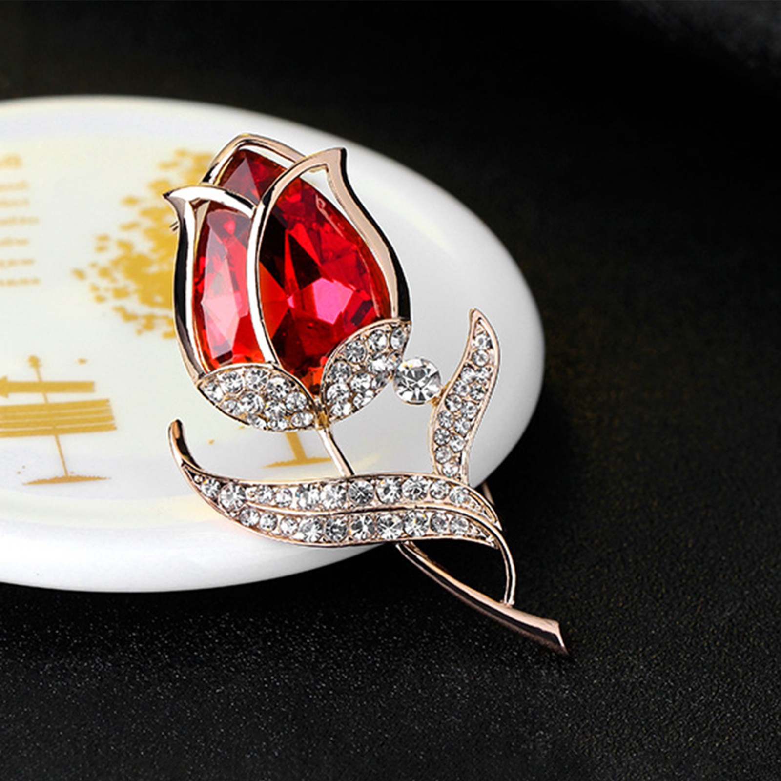Shiny Flower Brooch Shape Lapel Pin Elegant Rhinestone Tulip ...