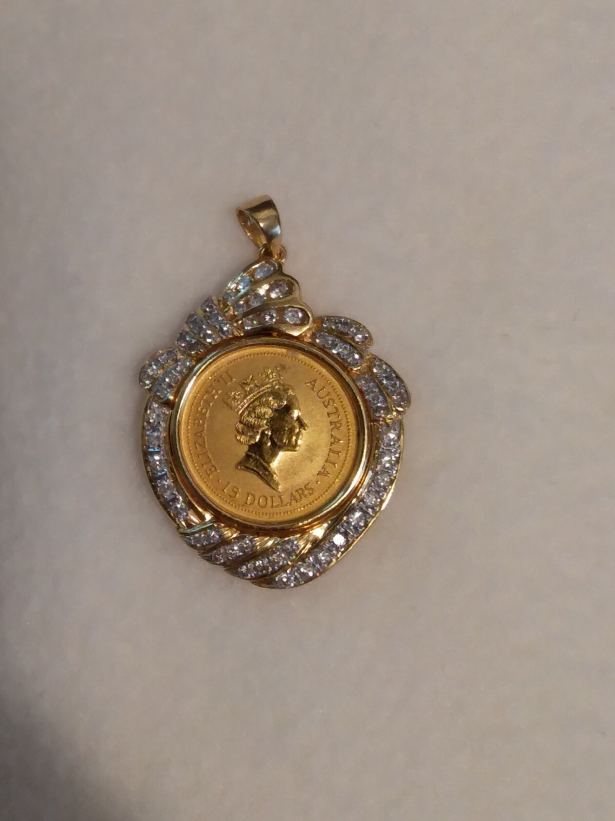 24k Gold Australian Nugget Coin In 14k Diamond Pendan… - Gem