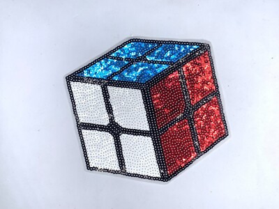 7-1/2" x 7 Large Embroidery Sequin Rubik's Cube 70's Toy Iron-on ...