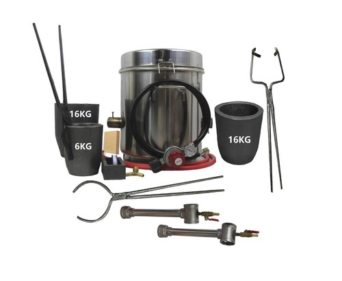 16 KG Gas Metal Melting Furnace Kit Foundry Copper Crucible Tongs Gas ...