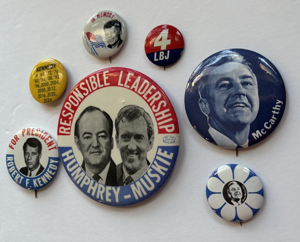 1968 Democratic presidential campaign buttons: Humphrey, McCarthy, RFK ...