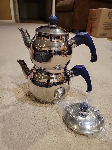 Elif Traditional Turkish Tea Pot, Stainless Steel Double Tea Pots ...