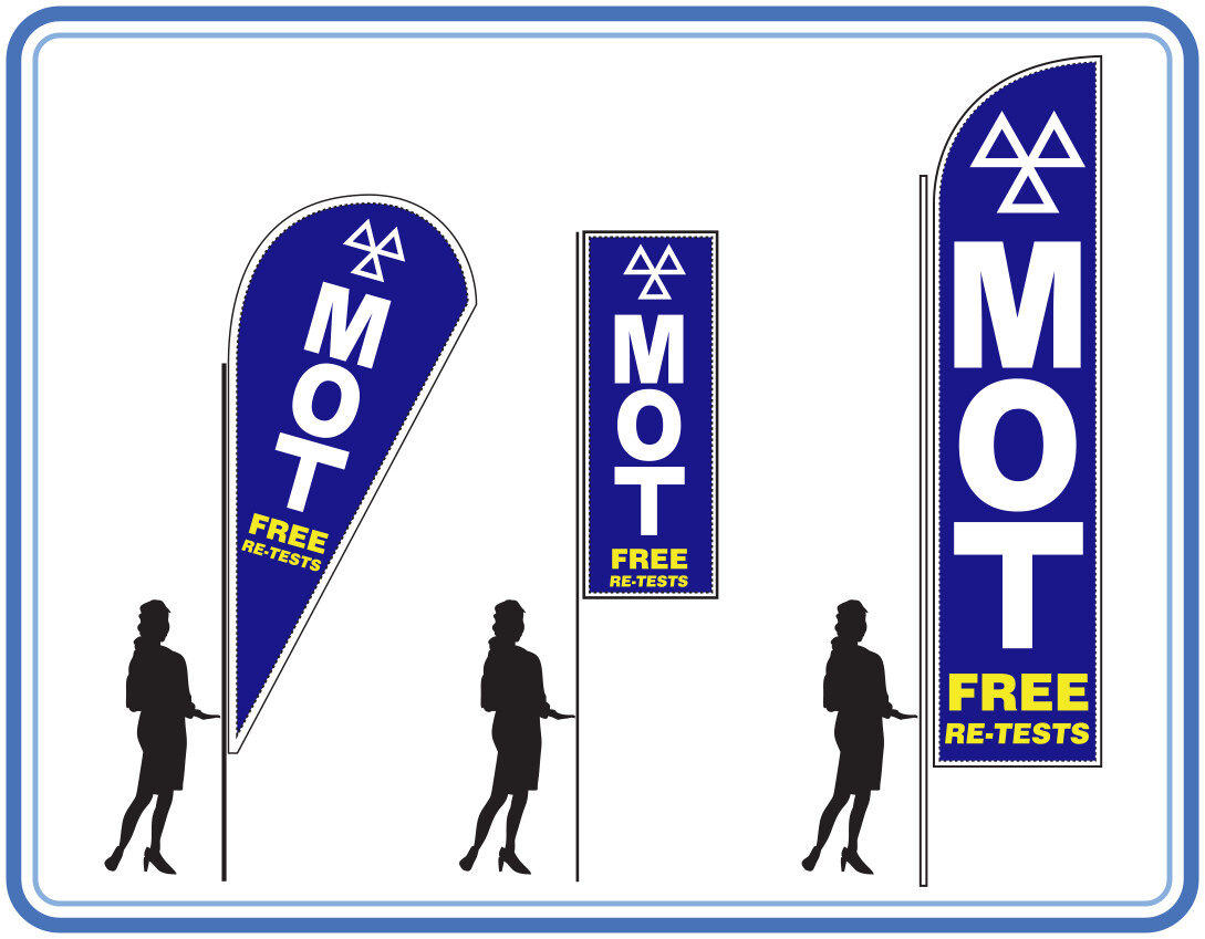 MOT Feather Flags full portable mot flag kit inc free bases for garages ...