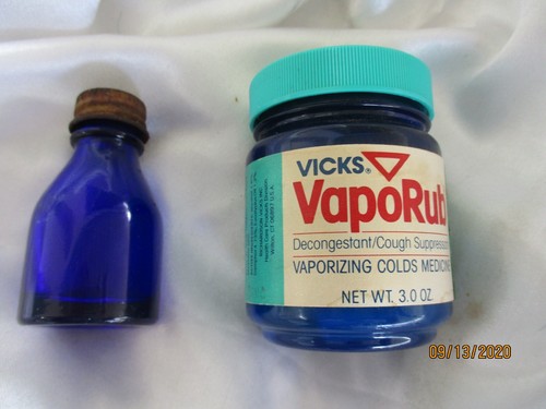 Antique Cobalt Blue Vicks Drops Sample Miniature Bottle + 3 oz 3/4 ...