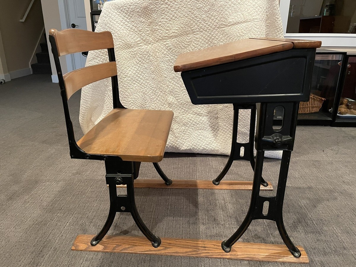 Antique School Desk Chair Early 20th Century Pitch Pine School Desk