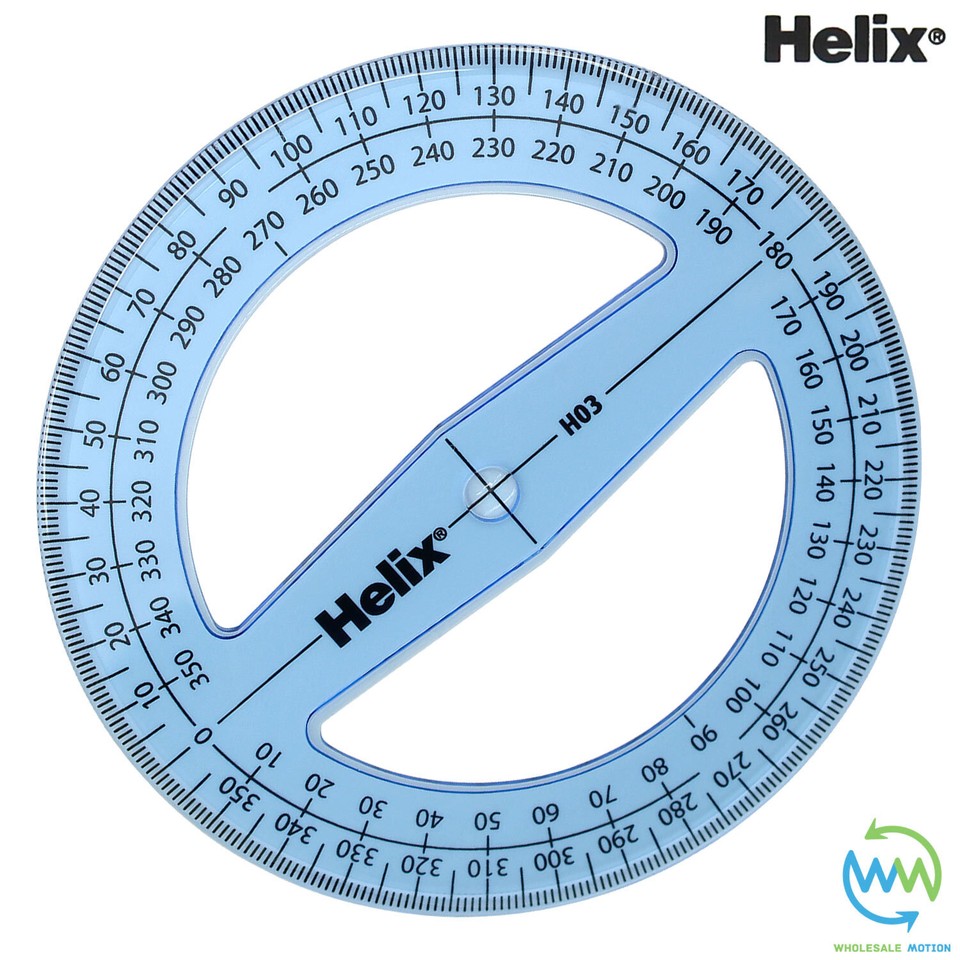 HELIX 360 Degree Protractors CLEAR School Exam Protractor ANGLE MEASURE ...