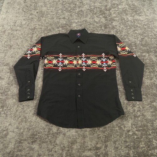 Vintage Pandhandle Slim Shirt Mens Medium Black Striped Aztec Western ...
