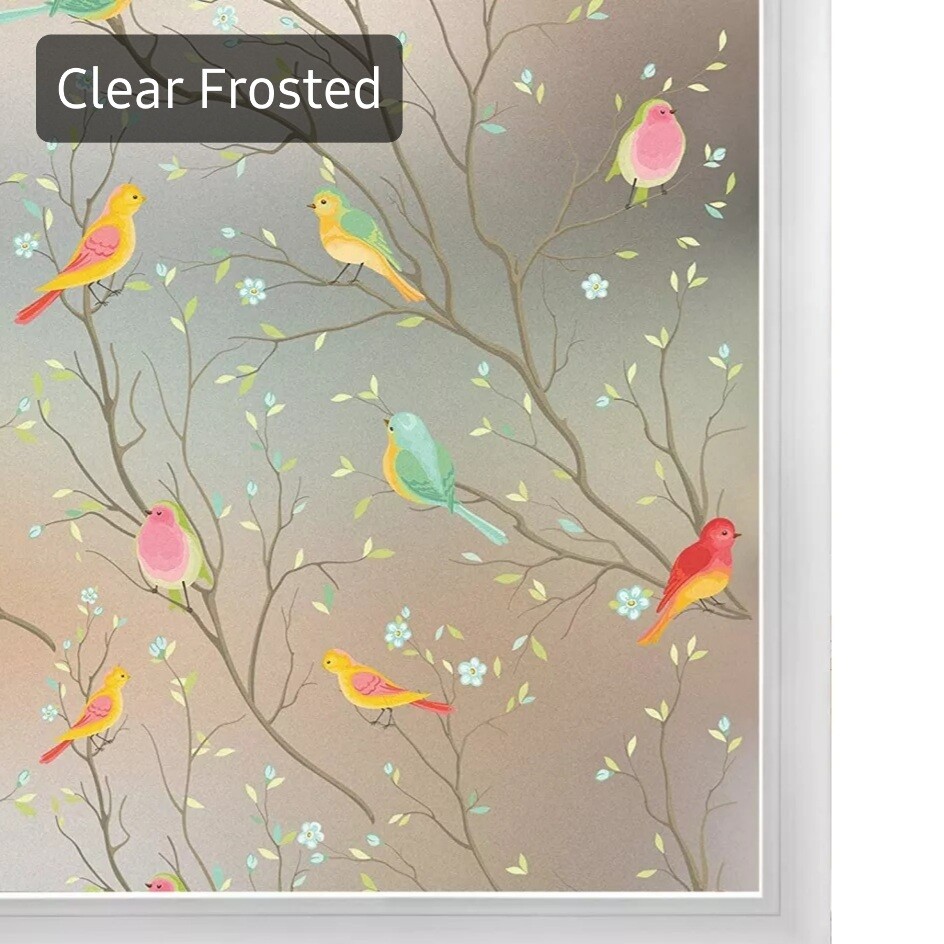 Colorful Bird Frosted Window Film Static Cling Privacy Window Decal ...