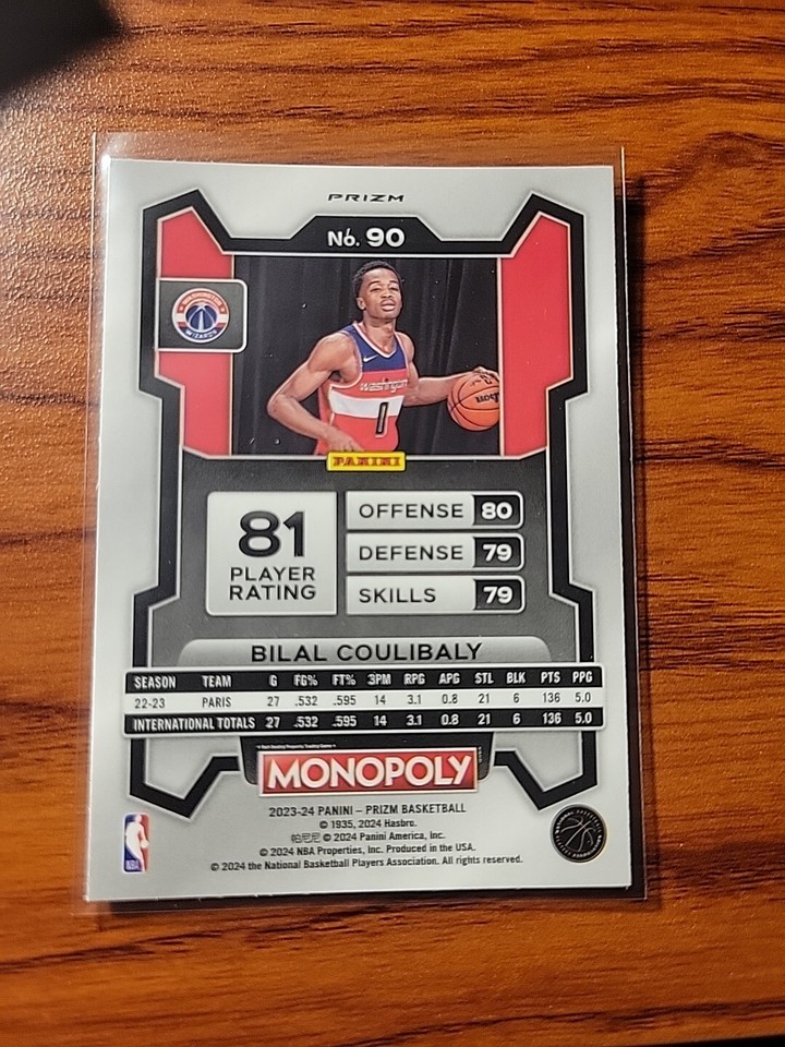 2023 Panini Prizm Monopoly Bilal Coulibaly #90 Rookie Card PURPLE PRIZM ...