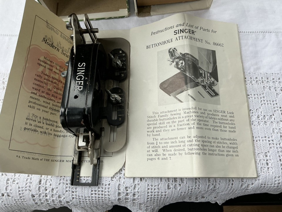 Vintage Singer Buttonhole Attachment No.86662 Original Box and ...