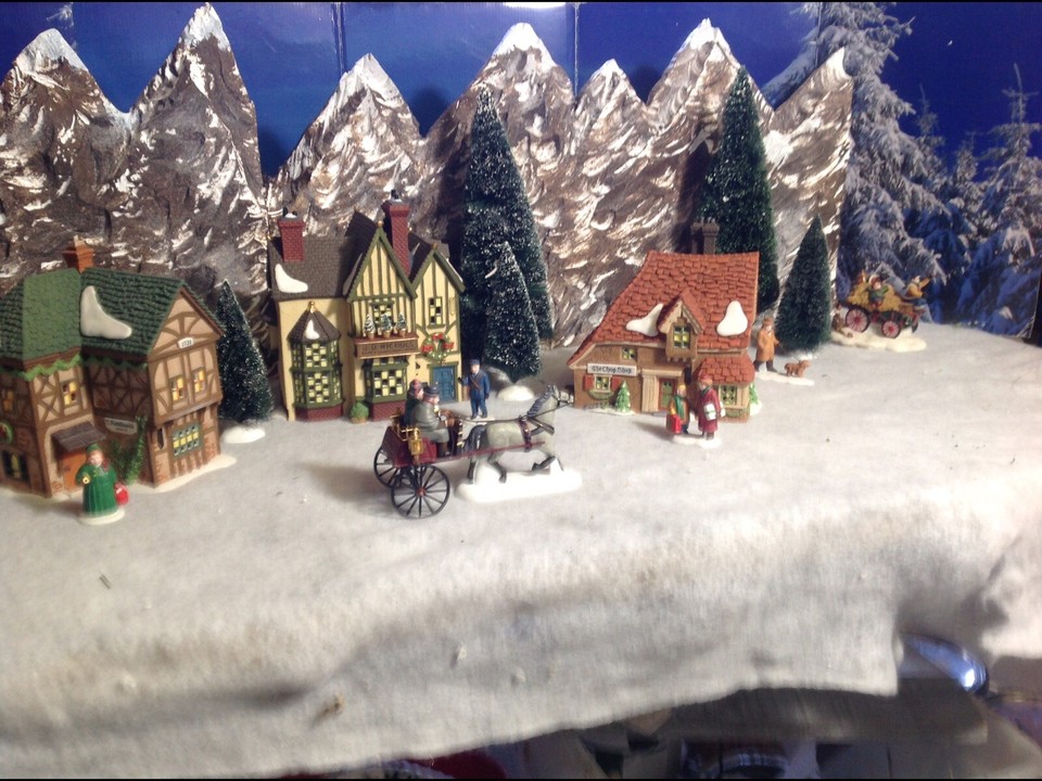 christmas village display mountain backdrop 54x14” For Lemax Dept 56 ...