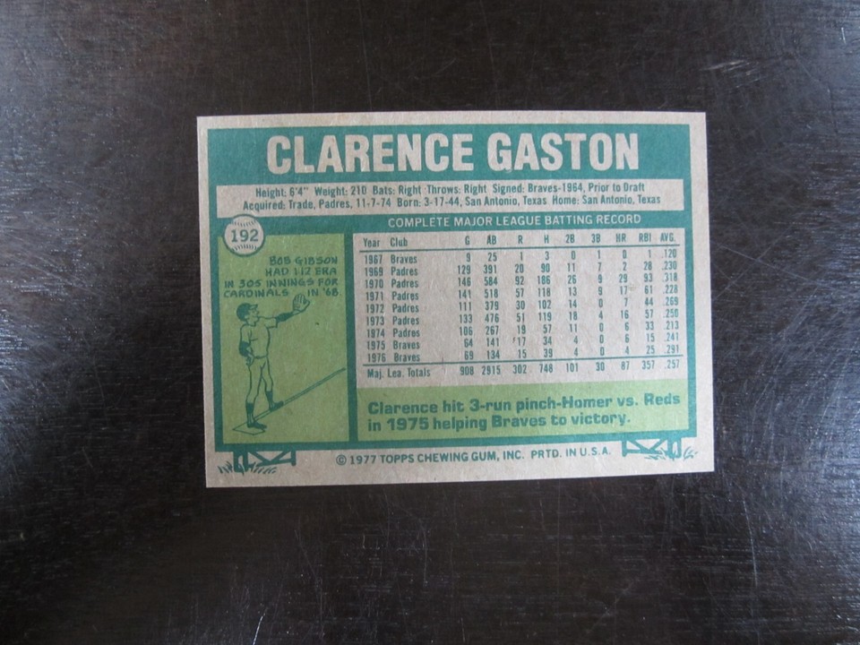 1977 Topps # 192 Clarence Cito Gaston Card Atlanta Braves | eBay