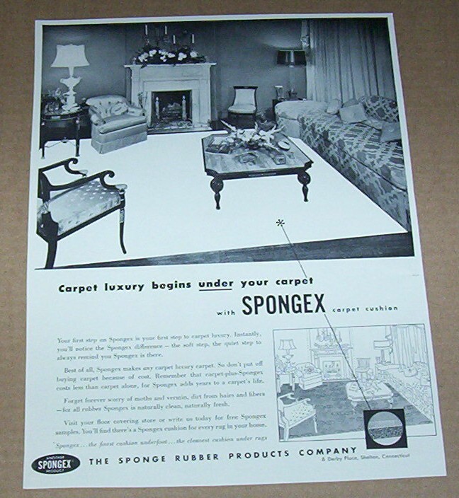 1954 print ad - Spongex carpet cushion home Sponge Rubber Company ...