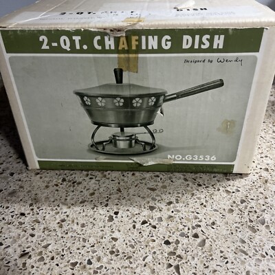 Vtg Green White Flower Power Enameled Fondue/chafing Pot Set Mid ...