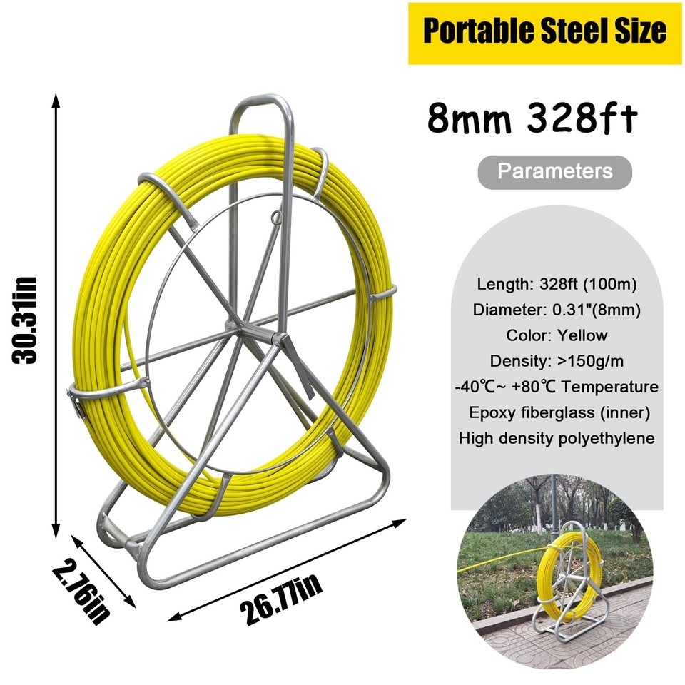 INTBUYING Fish Tape Continuous Fiberglass Wire Cable Running Rod Duct ...