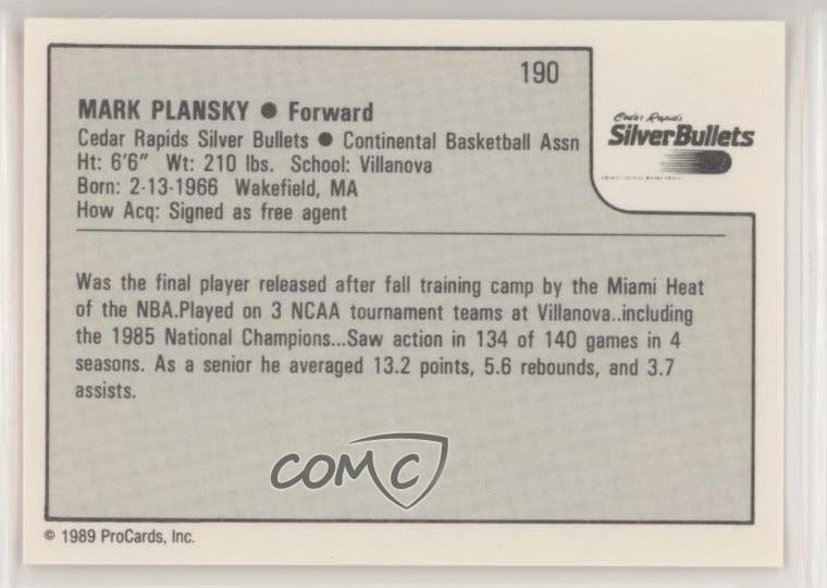 1989-90 ProCards CBA Mark Plansky #190 | eBay