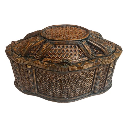 VTG Bamboo Handmade Trinket Box With Hand Carved Floral & Geometric ...