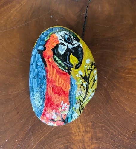 Hand Painted Rock/Stone "Beautiful Parrot" Collectible Garden & Outdoor ...
