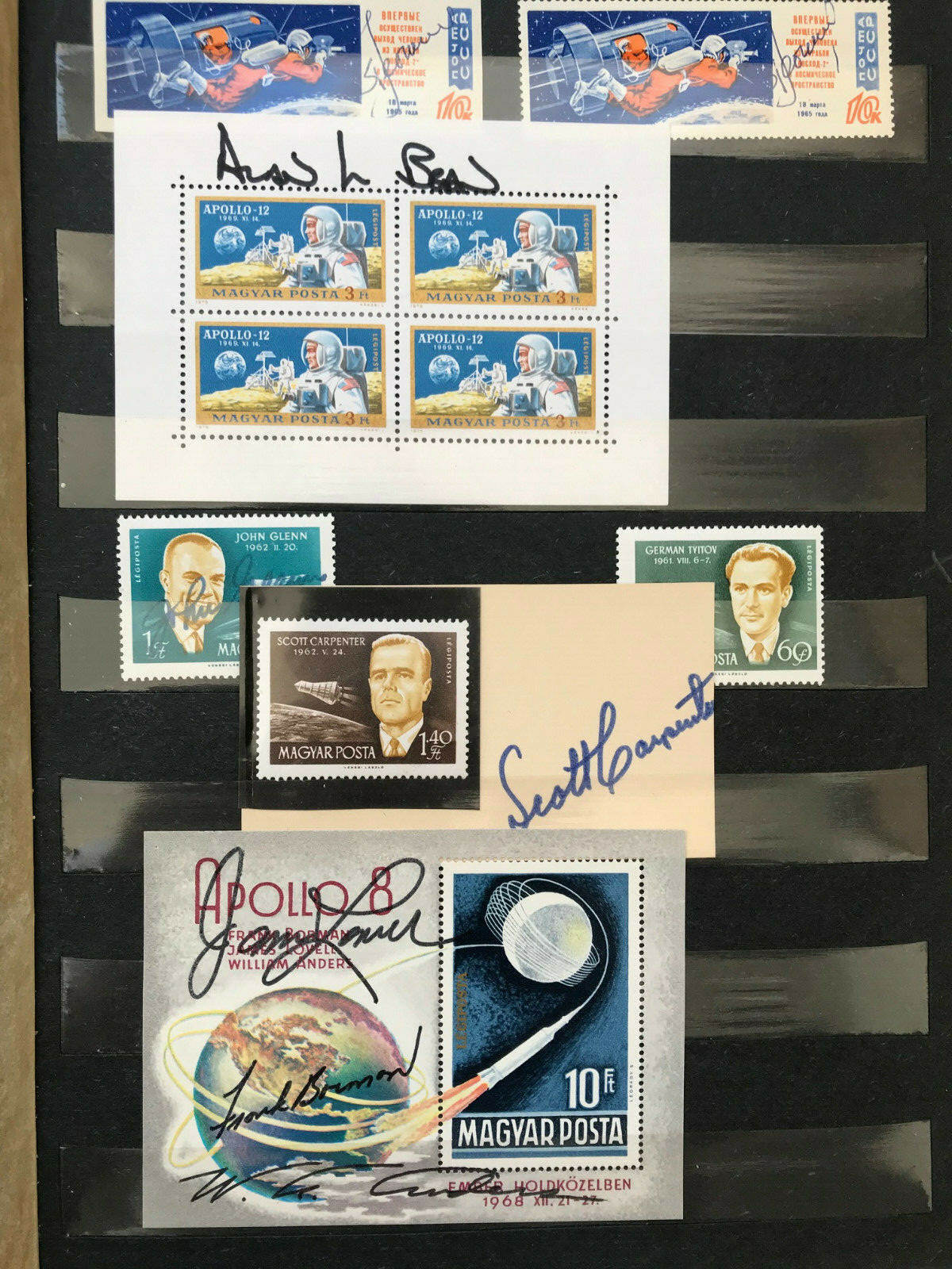 Autograph space collection on stamps, hand signed, Apollo, Soyuz - ! 91 ...