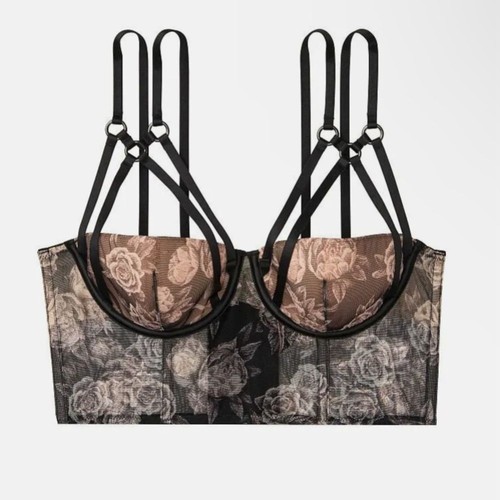 Victoria's Secret Very Sexy Strappy Bustier Long Line Floral Mesh Bra ...