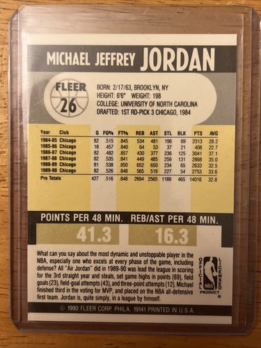 1990 Fleer Michael Jordan #26 (No line) Error Card Mint Condition 🔥🔥 | eBay