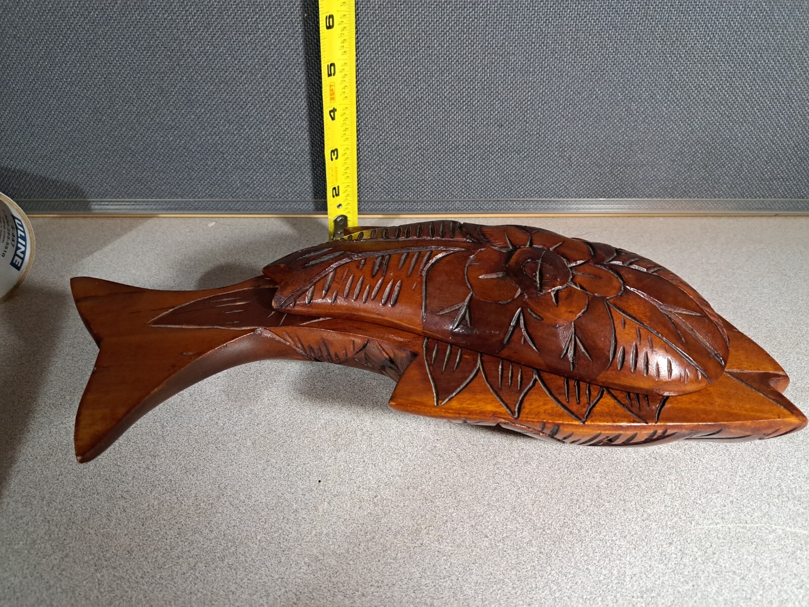 Vintage Hand carved Fish Shaped Wood trinket Storage box with lid ...