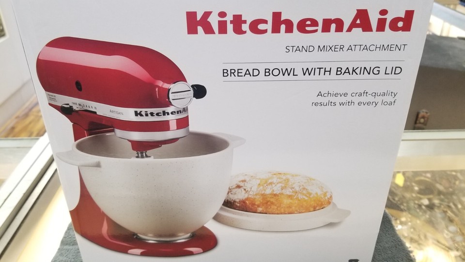 KitchenAid 5-Quart Grey Speckled Ceramic Bread Bowl with Baking Lid ...