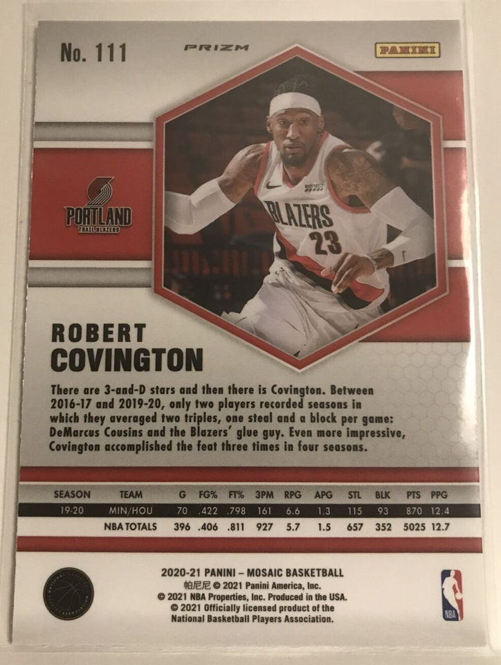 Robert Covington 2020-21 Panini Mosaic Silver Mosaic Prizm #111 ...