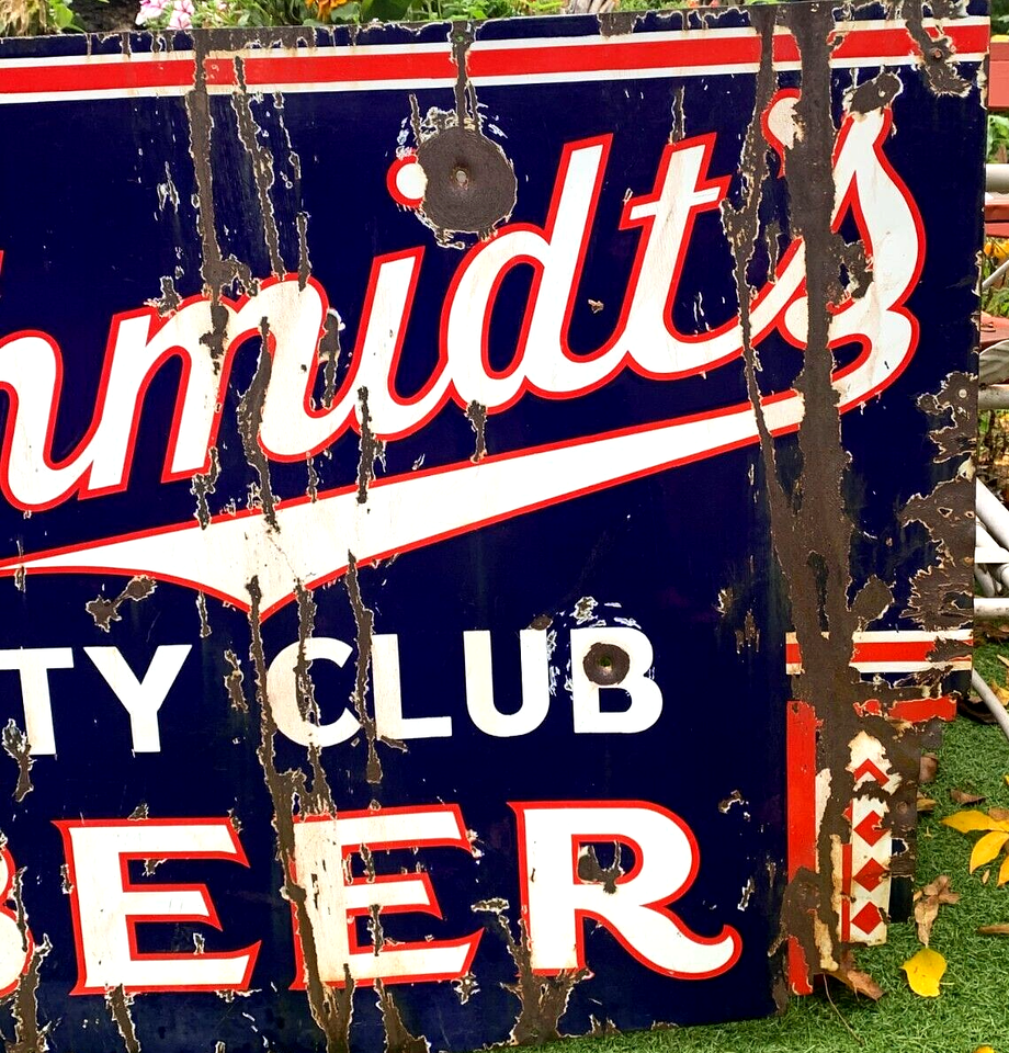 Vintage 2 Sided Large Early Schmidt City Club Beer Porcelain Sign 36x48 ...