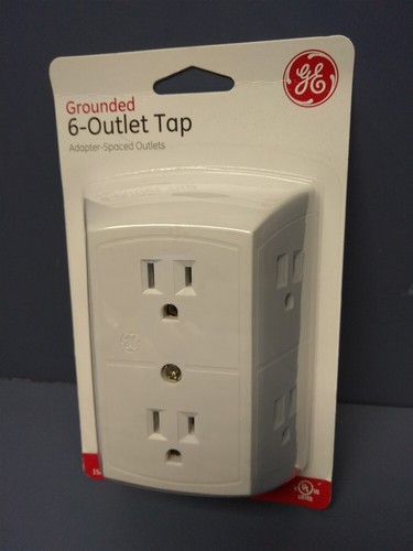 GE Grounded Adapter Spaced Six 6 Outlet Tap Converter Wall Electrical ...